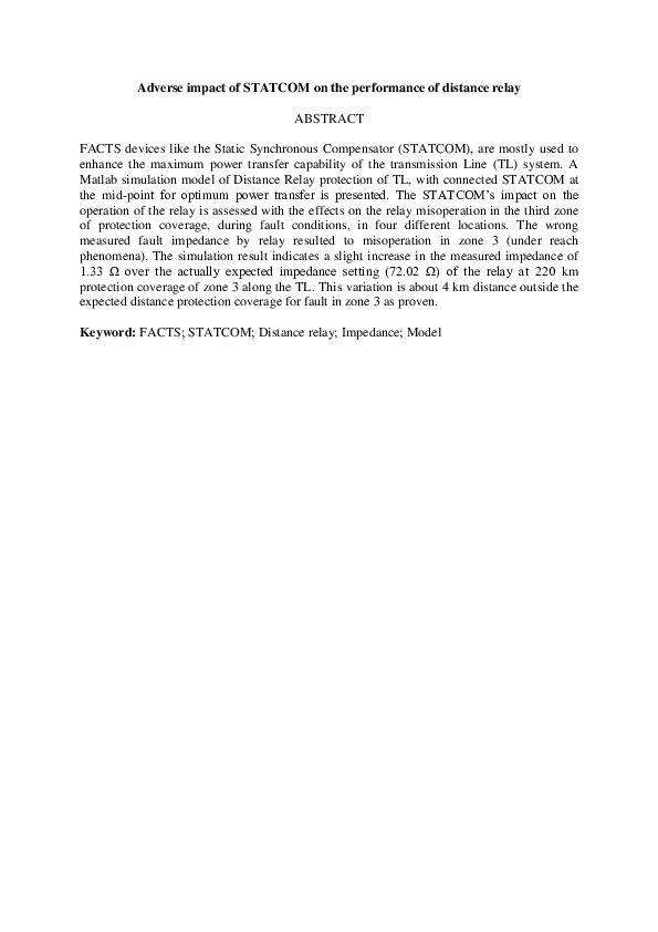 (PDF) Adverse Impact of STATCOM on the Performance Of Distance Relay