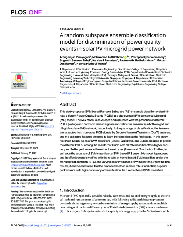 Pdf A Random Subspace Ensemble Classification Model For Discrimination Of Power Quality Events