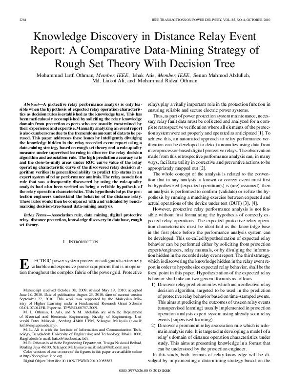 Pdf Knowledge Discovery In Distance Relay Event Report A Comparative Data Mining Strategy Of