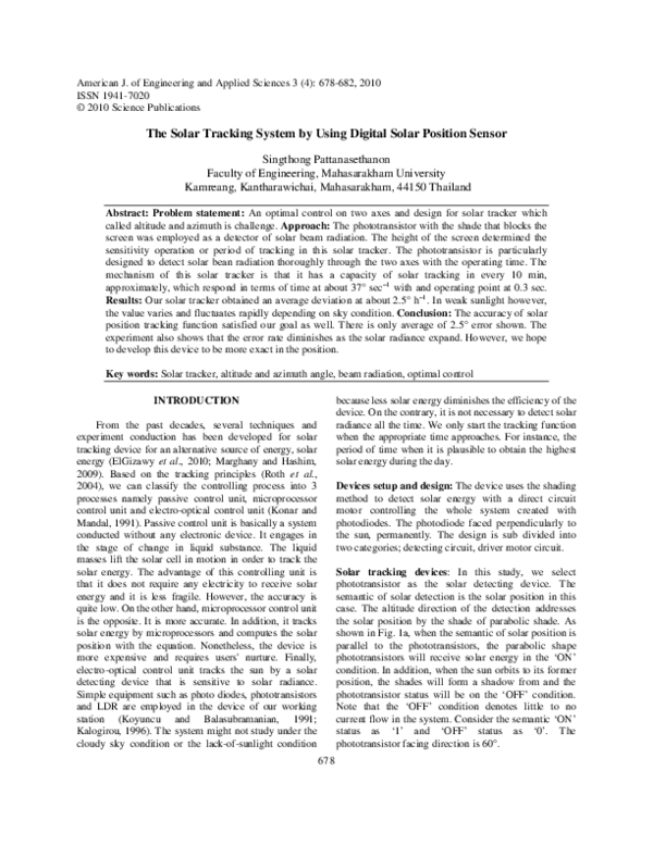 (PDF) The Solar Tracking System by Using Digital Solar Position Sensor (PDF) The Solar Tracking System by Using Digital Solar Position Sensor