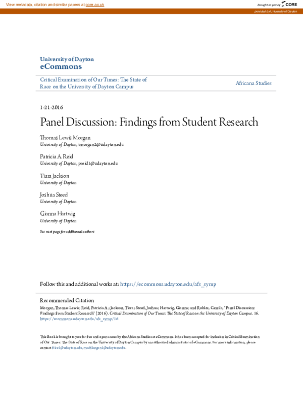 (PDF) Panel Discussion: Findings from Student Research