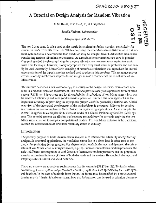 (PDF) A Tutorial on Design Analysis Using von Mises Stress in Random Vibration Environments