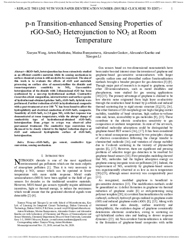 (PDF) p-n Transition-Enhanced Sensing Properties of rGO-SnO2 ...
