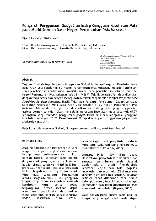 (PDF) Pengaruh Penggunaan Gadget Terhadap Gangguan Kesehatan Mata Pada Murid Sekolah Dasar ...