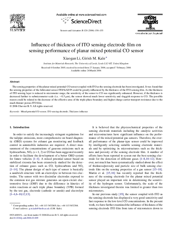 (PDF) Influence of thickness of ITO sensing electrode film on sensing ...