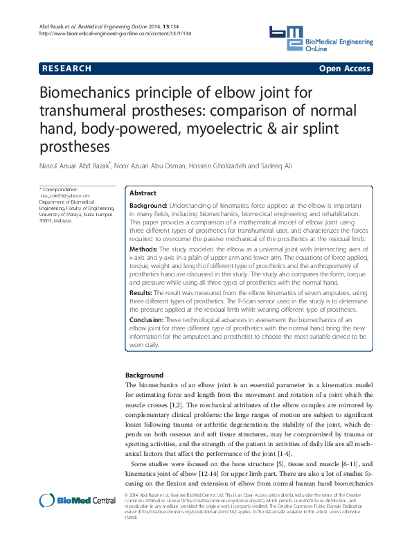 (PDF) Biomechanics principle of elbow joint for transhumeral prostheses ...