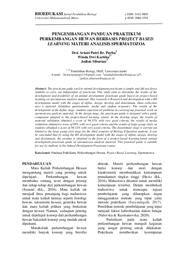 (PDF) Pengembangan Panduan Praktikum Perkembangan Hewan Berbasis Project Based Learning Materi ...