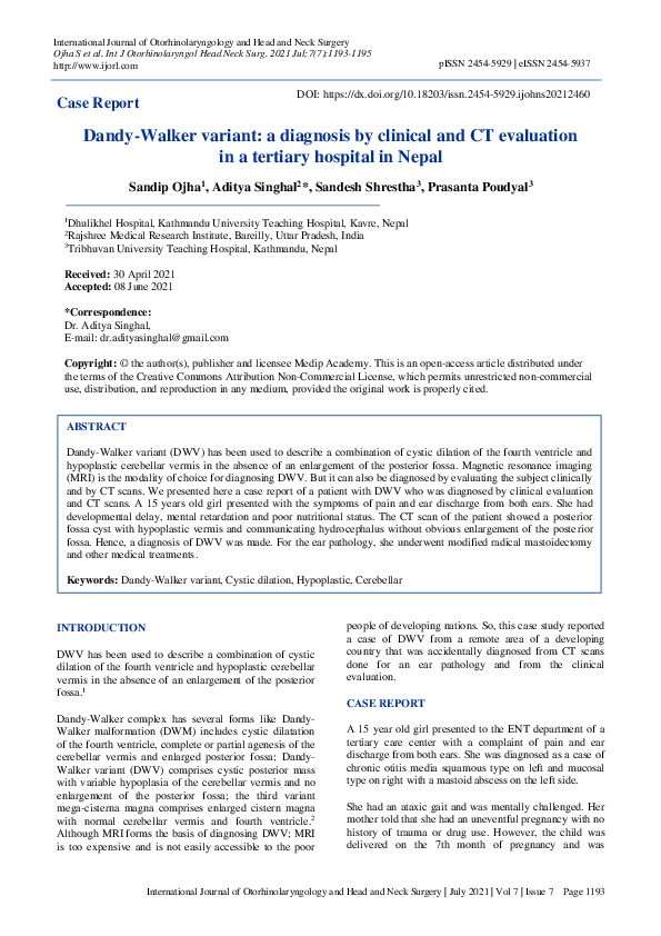 (PDF) Dandy-Walker variant: a diagnosis by clinical and CT evaluation ...