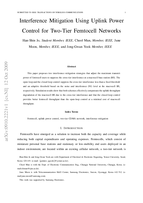 (PDF) Interference mitigation using uplink power control for two-tier femtocell networks
