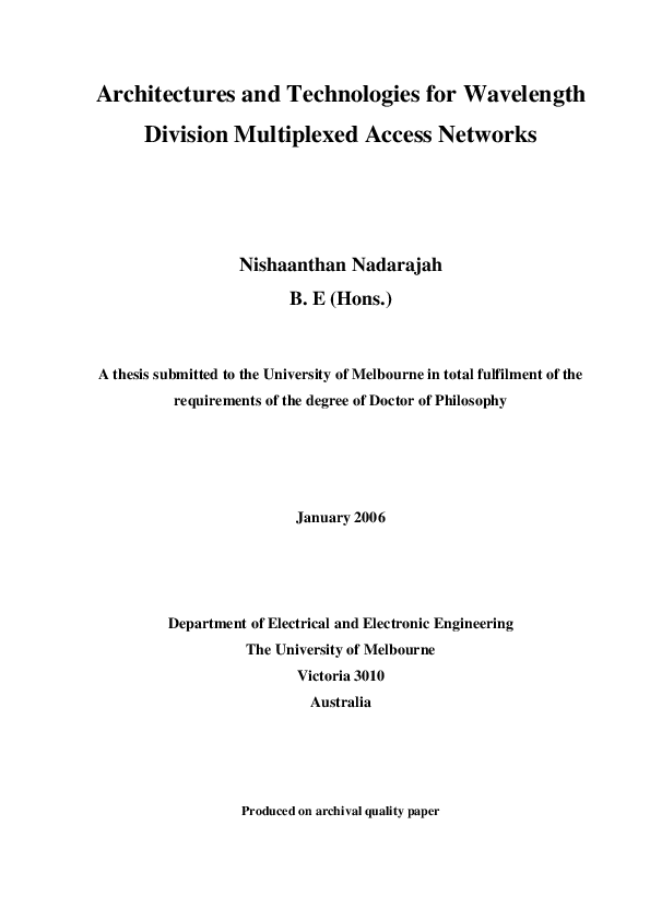 (PDF) Architectures and technologies for wavelength division multiplexed access networks