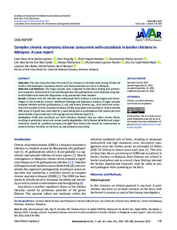 (PDF) Complex chronic respiratory disease concurrent with coccidiosis ...