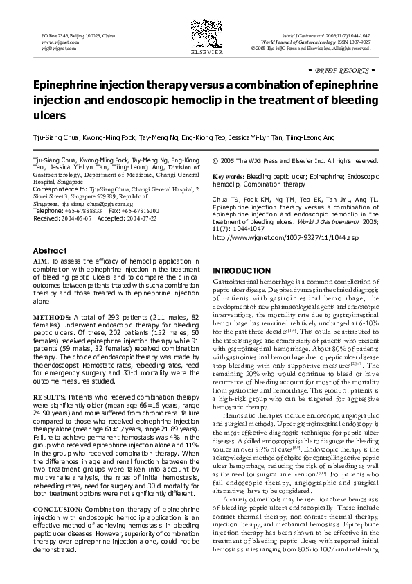 (PDF) Epinephrine injection therapy versus a combination of epinephrine injection and endoscopic ...