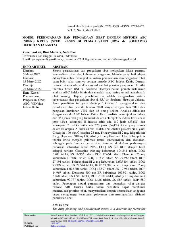 (PDF) Model Perencanaan dan Pengadaan Obat dengan Metode ABC Indeks ...