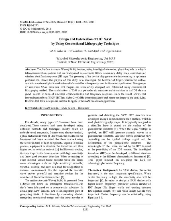 (PDF) Design and fabrication of IDT saw by using conventional ...