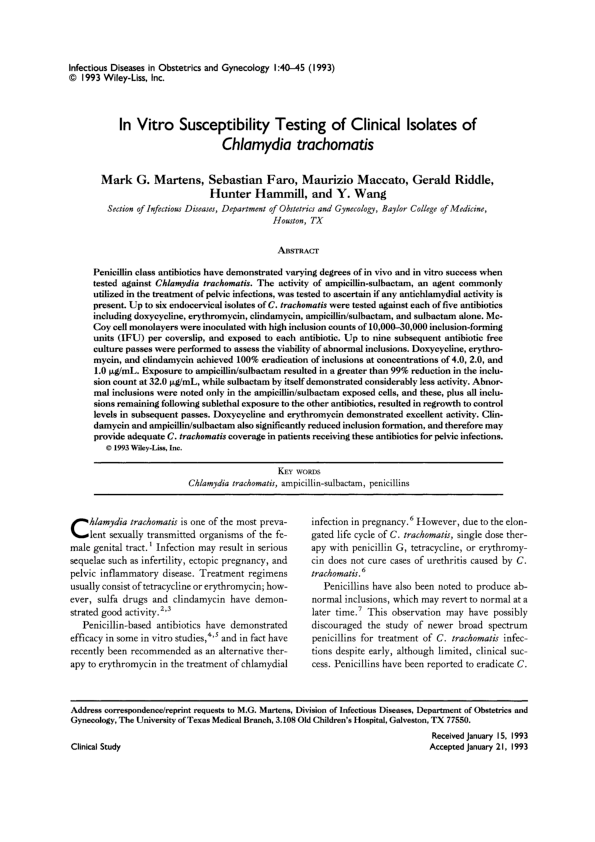 (PDF) In Vitro Susceptibility Testing of Clinical Isolates of Chlamydia ...