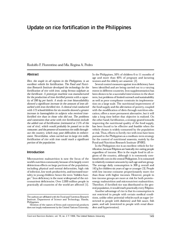 (PDF) Update on Rice Fortification in the Philippines
