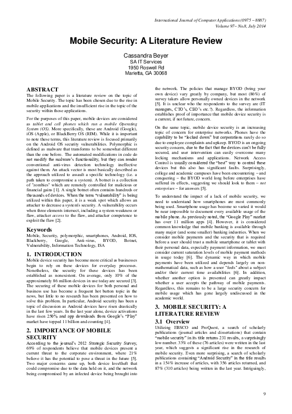(PDF) Mobile Security: A Literature Review