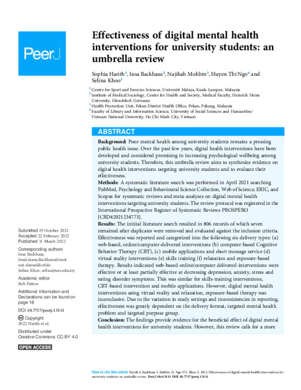 (PDF) Effectiveness of digital mental health interventions for university students: an umbrella ...