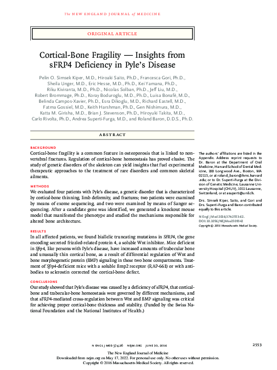 (PDF) Cortical-Bone Fragility--Insights from sFRP4 Deficiency in Pyle's ...