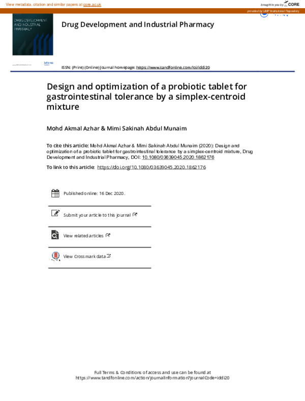 (PDF) Design and optimization of a probiotic tablet for ...