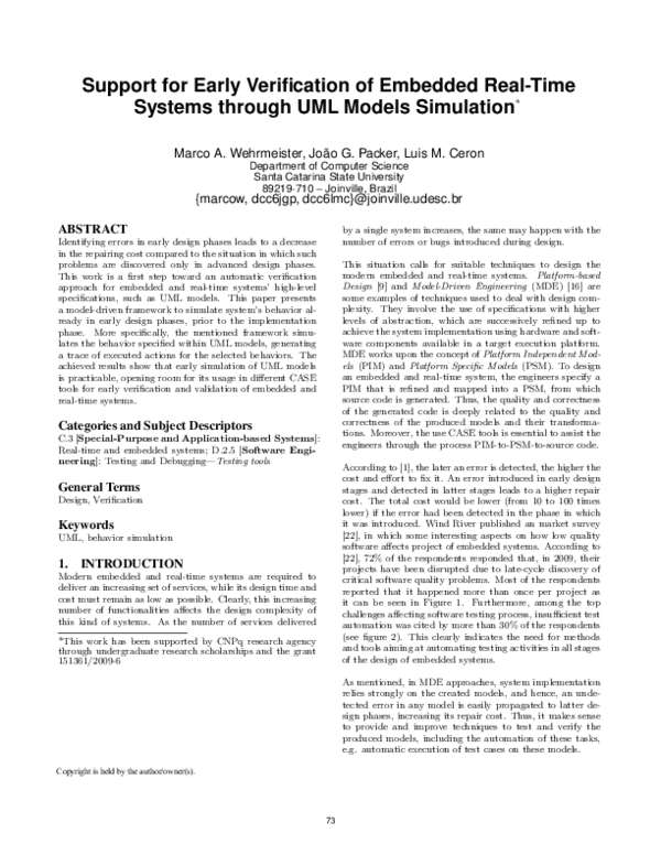 (PDF) Support for early verification of embedded real-time systems through UML models simulation