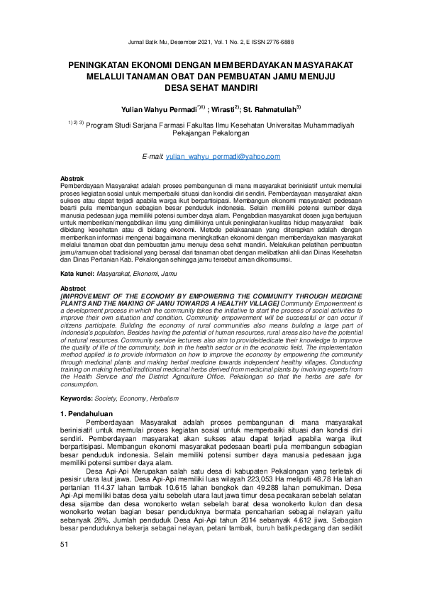 (PDF) Peningkatan Ekonomi Dengan Memberdayakan Masyarakat Melalui Tanaman Obat Dan Pembuatan ...