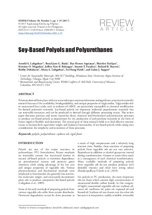 Pdf Soy Based Polyols For Sustainable Polyurethanes