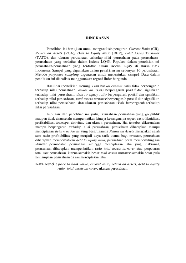 (PDF) Pengaruh Current Ratio, Return on Assets, Debt to Equity Ratio ... (PDF) Pengaruh Current Ratio, Return on Assets, Debt to Equity Ratio ...