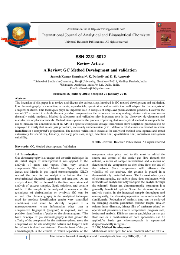 (PDF) A Review: GC Method Development and validation