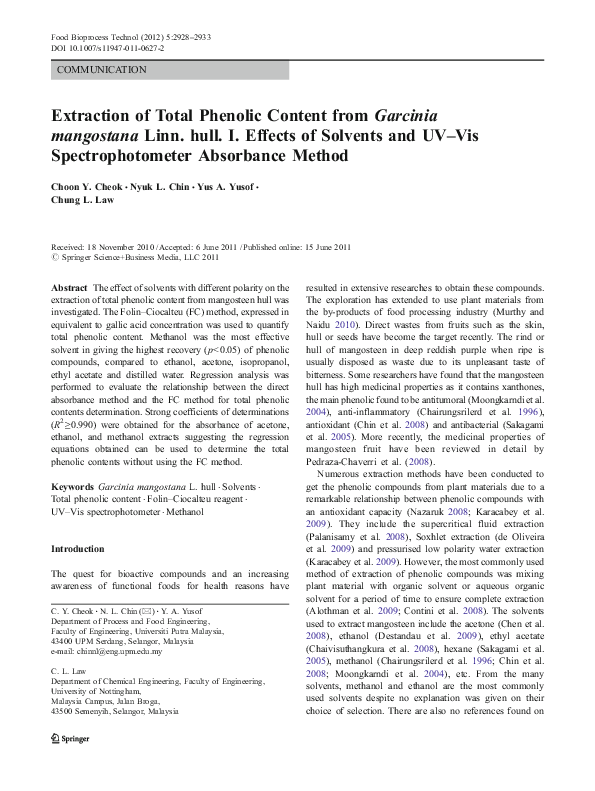 Pdf Extraction Of Total Phenolic Content From Garcinia Mangostana