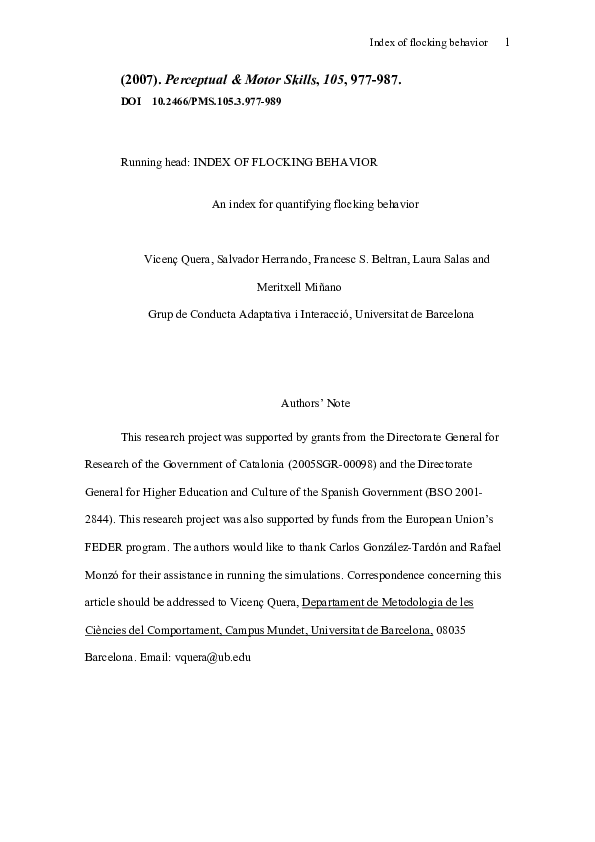 (PDF) An Index for Quantifying Flocking Behavior 1,2
