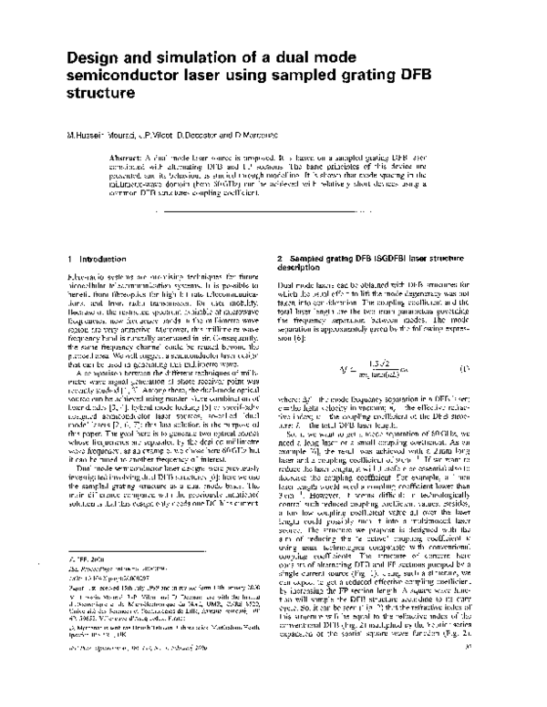 (PDF) Design and simulation of a dual mode semiconductor laser using sampled grating DFB structure