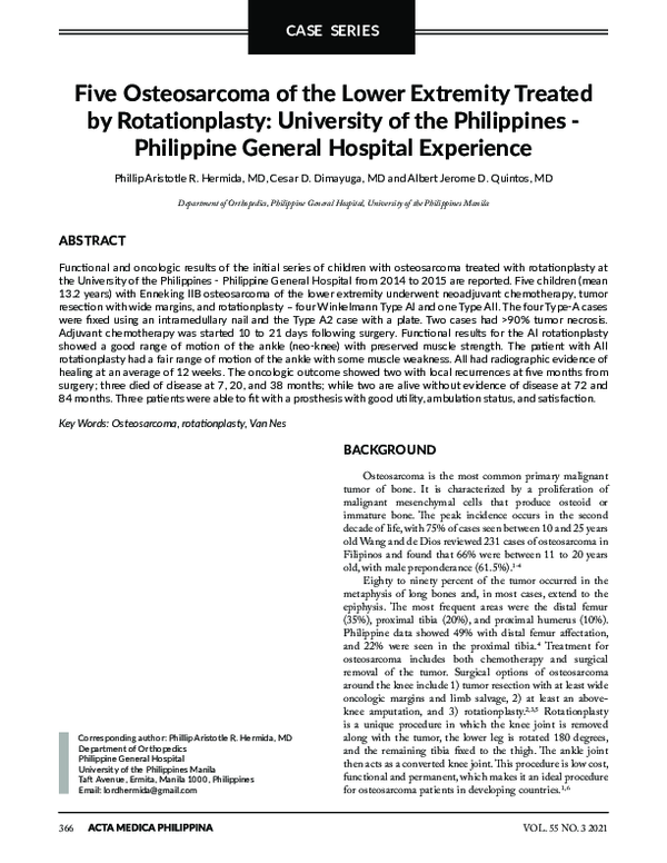 (PDF) Five Osteosarcoma of the Lower Extremity Treated by ...