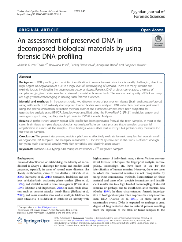 (PDF) An assessment of preserved DNA in decomposed biological materials ...