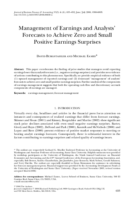 (PDF) Management of Earnings and Analysts' Forecasts to Achieve Zero ...