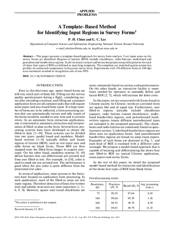 (PDF) A template-based method for identifying input regions in survey forms
