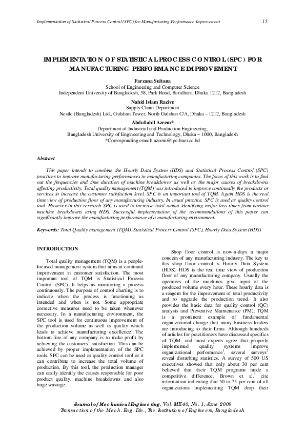 (PDF) Implementation of statistical process control in an Indian tea packaging company