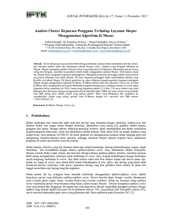 Pdf Analisis Cluster Kepuasan Pengguna Terhadap Layanan Shopee