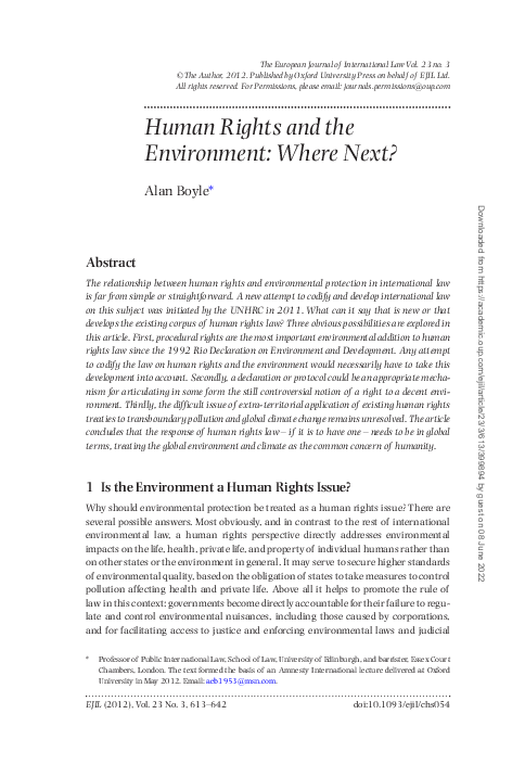 (PDF) Human Rights and the Environment: Where Next?