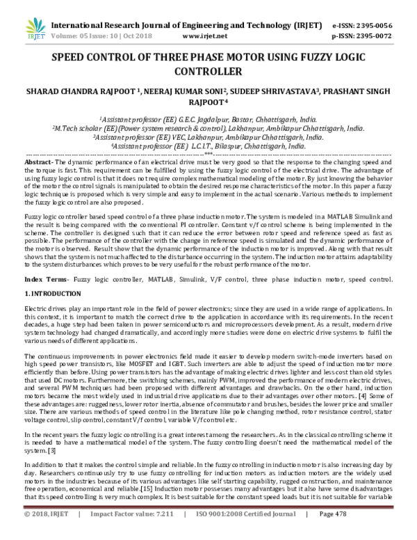 Pdf Speed Control Of Three Phase Motor Using Fuzzy Logic Controller 6110