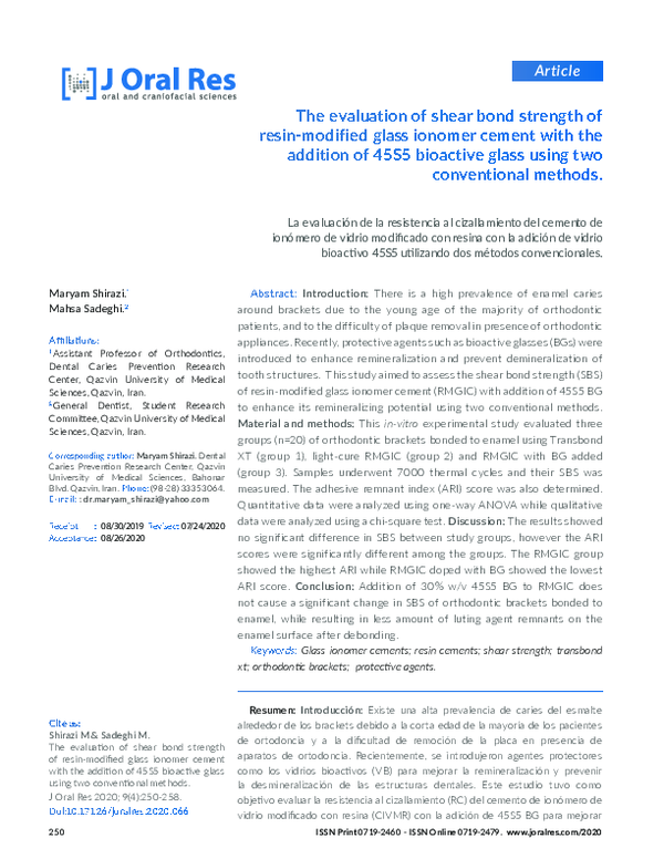 (PDF) The evaluation of shear bond strength of resin-modified glass ...