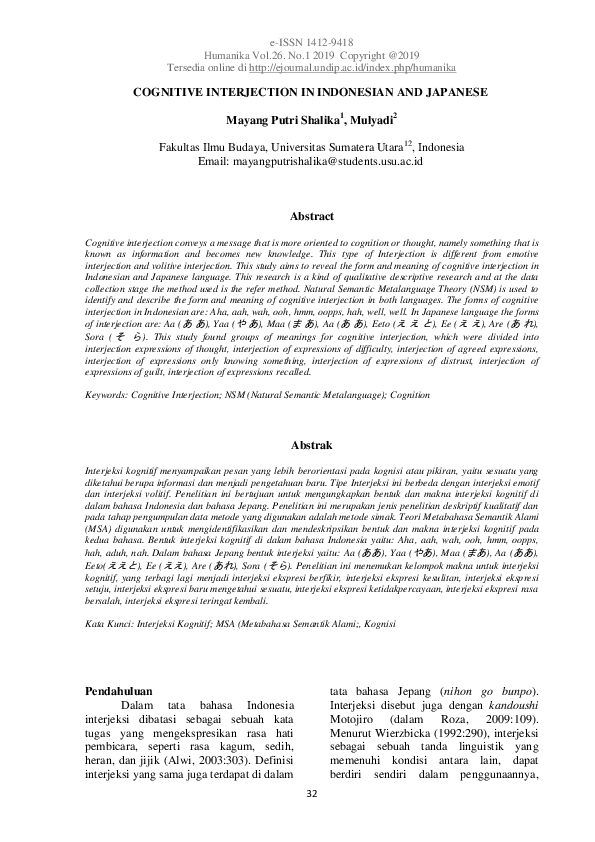 (PDF) Cognitive Interjection in Indonesian and Japanese