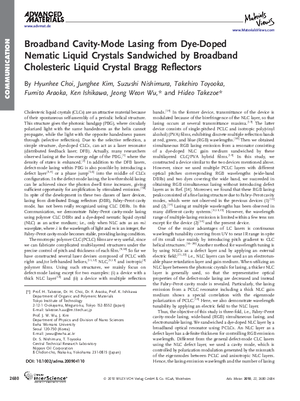 (PDF) Broadband Cavity-Mode Lasing from Dye-Doped Nematic Liquid Crystals Sandwiched by ...