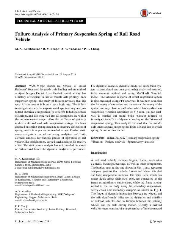 (PDF) Failure Analysis of Primary Suspension Spring of Rail Road Vehicle