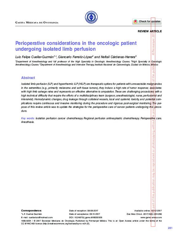 (PDF) Perioperative considerations in the oncologic patient undergoing ...