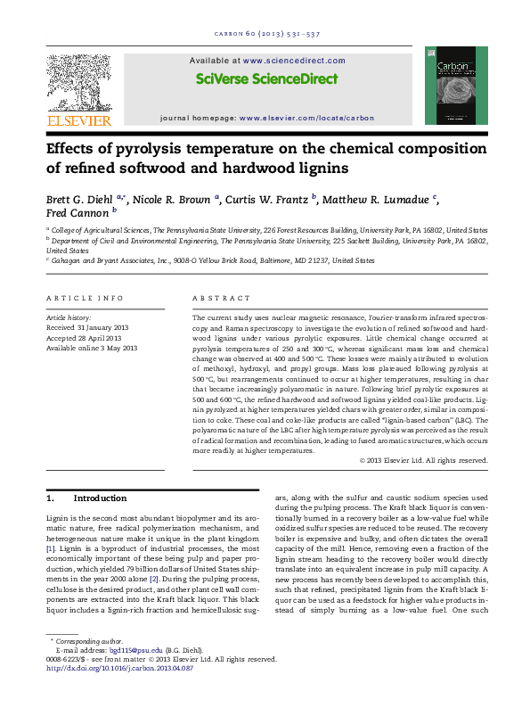 (PDF) Effects of pyrolysis temperature on the chemical composition of refined softwood and ...
