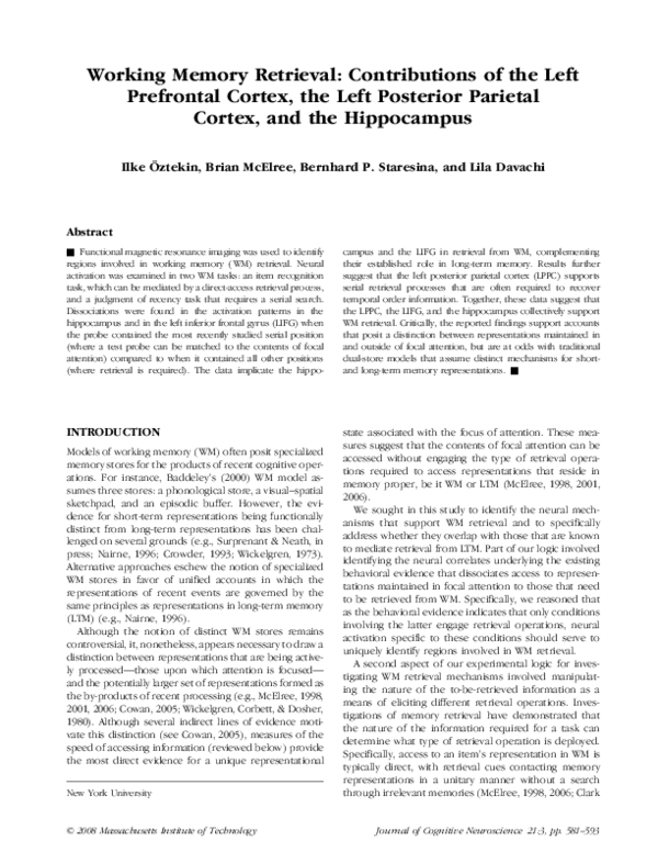 (PDF) Working Memory Retrieval: Contributions of the Left Prefrontal ...