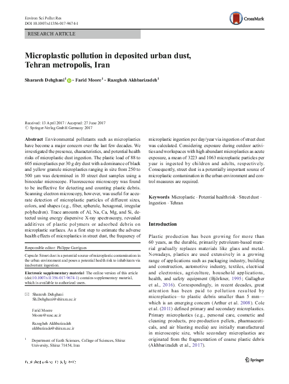 (PDF) Microplastic pollution in deposited urban dust, Tehran metropolis, Iran