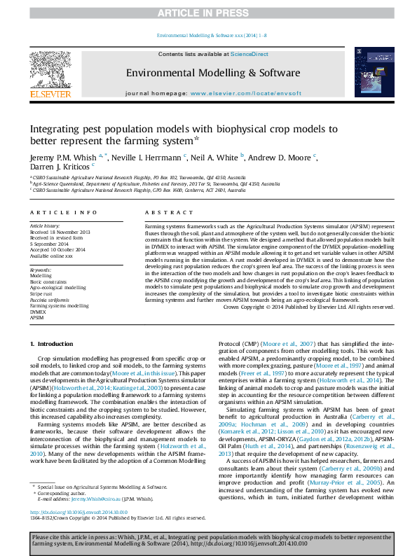 (PDF) Integrating pest population models with biophysical crop models ...