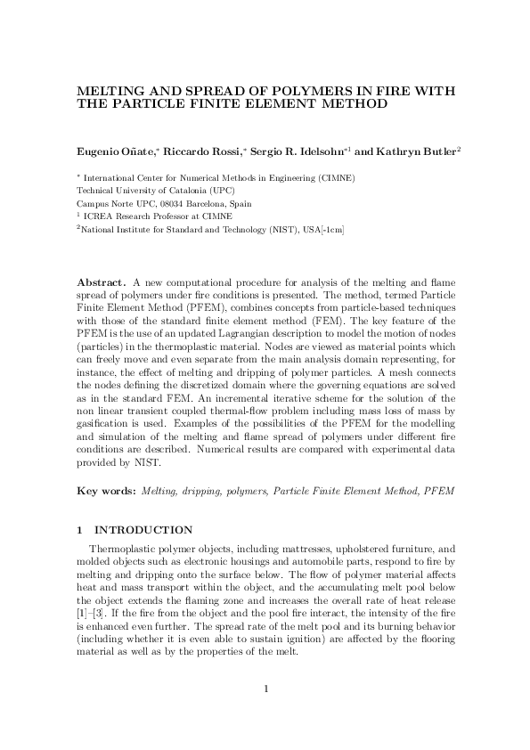 (PDF) Melting and spread of polymers in fire with the particle finite element method